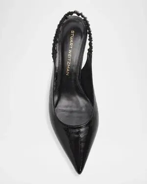 STUART WEITZMAN 50mm Ruche Patent Leather Slingback Pumps - Black