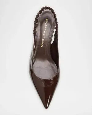 STUART WEITZMAN 50mm Ruche Patent Leather Slingback Pumps - Midnight E