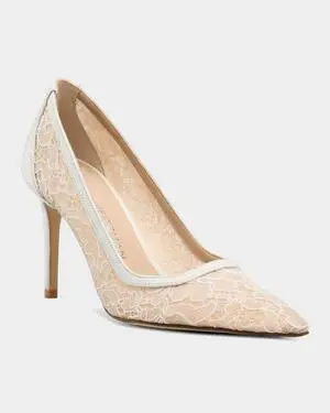 STUART WEITZMAN 85mm Power Lace Pumps - Blanco
