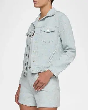 L & APOS;AGENCE Maven Slim Floral Denim Jacket - Cloud Dama