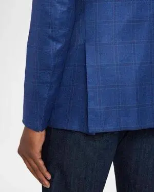 Kiton Apos;s Wool And Silk Tonal Plaid Sport Coat - Blue