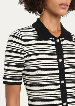 Elie Tahari The Lucine Striped Pointelle-knit Midi Sweater Dress - Noir/ivory