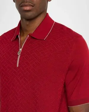 Stefano Ricci Apos;s Textured Silk Quarter-zip Polo - Red