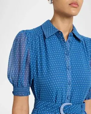 Cinq À Sept Halbini Pindot Short-sleeve Midi Shirtdress