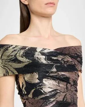 Talbot Runhof Autumn Leaf Ombre Voile Off-the-shoulder Gown - Copper