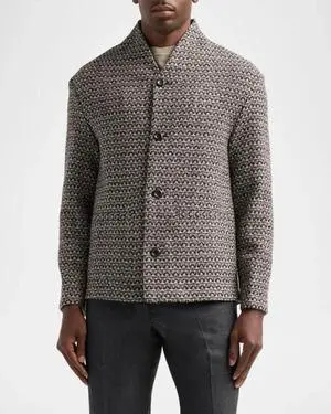 Emporio Armani Apos;s Wool Geo Tweed Effect Cardigan Jacket - Multi