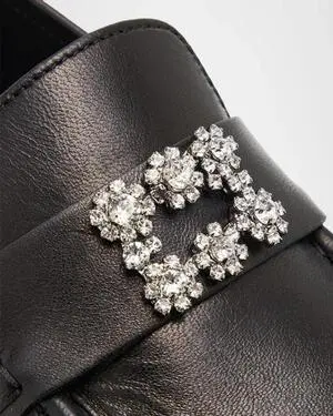 ROGER VIVIER Embellished Buckle 25mm Leather Loafers
