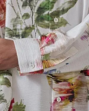 Eskandar Wide A-line Shirt With Collar Long Plus Length - White Multi