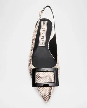 ROGER VIVIER Gommettine Snake-embossed Leather Slingback Flats