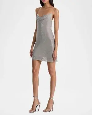 Alice + Olivia Harmony Crystal Chainmail Slip Dress - Silver/cha