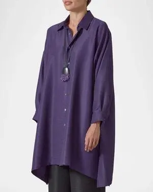 Eskandar Wide A-line Shirt With Collar Very Long Length With Slits - Tincture