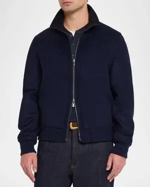 Brunello Cucinelli Apos;s Cashmere Textured Full-zip Bomber Jacket - Blue