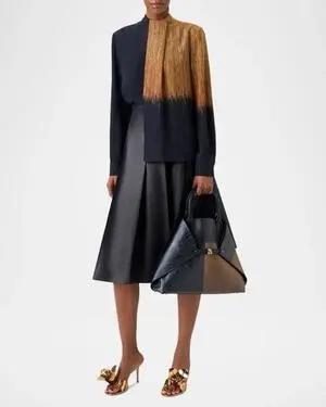 Akris Pleated Leather A-line Skirt