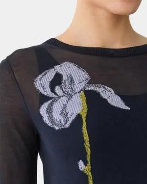 Lafayette 148 New York Floral Intarsia-knit Sweater - Ink Multi