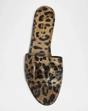 Dolce & Gabbana Dg Cutout Leopard-printed Leather Slide Sandals