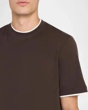 Brunello Cucinelli Apos;s Cotton Crewneck Tipped T-shirt - Cfg75 Deep