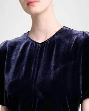 Victoria Beckham Bela Ruched Velvet Midi Dress - Navy