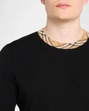 Burberry Apos;s Michael Crewneck-check Wool Knit Sweater - Black