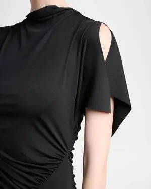 Victoria Beckham Blousey Asymmetric Short-sleeve Midi Dress