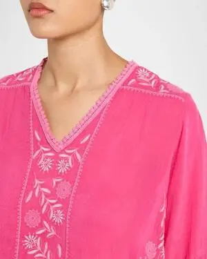 Johnny Was Zyanya Embroidered Lace-trim Tunic