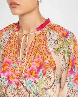 Johnny Was Rusi Tiered Botanical-print Midi Dress