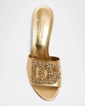 Dolce & Gabbana 60mm Embellished Dg Metallic Leather Slide Sandals - Oro