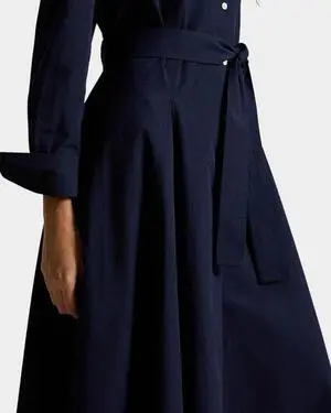 Polo Ralph Lauren Pleated Cotton Canvas Midi Shirtdress - Hunter Navy