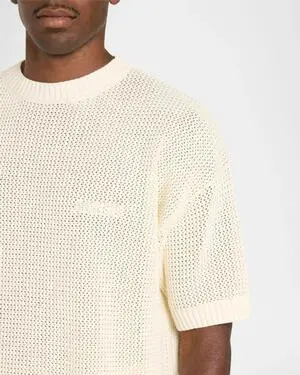 Amiri Apos;s Cotton Crochet Short-sleeve Crewneck Sweater - Ivory