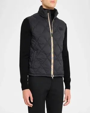 Burberry Apos;s Acresford Check-tape Quilted Vest - Black