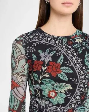 Elie Tahari The Delilah Ruched Floral-print Mesh Top - Dianas Gar