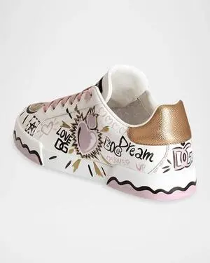 Dolce & Gabbana Portofino Doodle Leather Low-top Sneakers - Bianco/oro