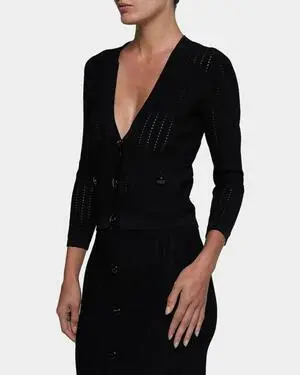 L & APOS;AGENCE Irvin Pointelle Cardigan - Black