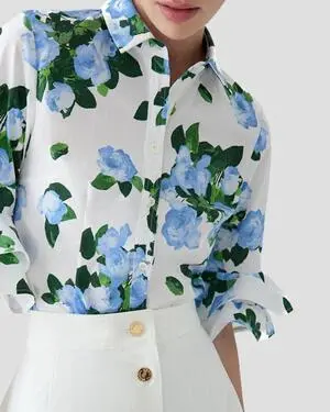 Carolina Herrera Tiered Ruffle Sleeve Button-down Shirt - White Multi