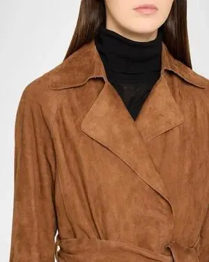 ARMA Yava Wrap-front Lambskin Suede Coat - Saddle
