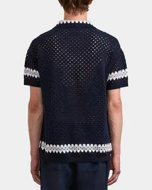Frescobol Carioca Apos;s Marques Cotton Crochet Camp Shirt - Navy