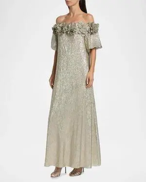 SACHIN BABI Valentina Silk Off-the-shoulder Gown