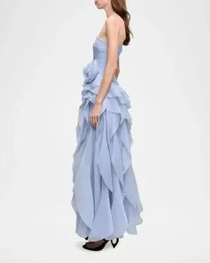 Aje Canyon Strapless Tiered Ruffle Gown