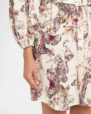 L & APOS;AGENCE Kiersten Belted Mini Shirtdress - White Multi