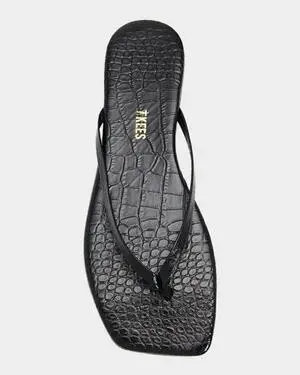 Tkees Lily Leather Square-toe Thong Sandals - Sable Croc