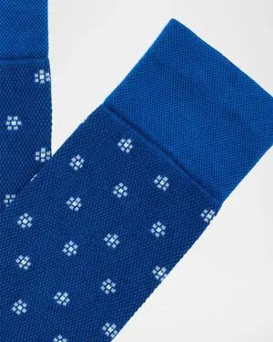 Marcoliani Apos;s Micro-floral Crew Socks - Lapis Blue