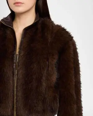 Zimmermann Valiant Faux Fur Bomber Jacket - Brown