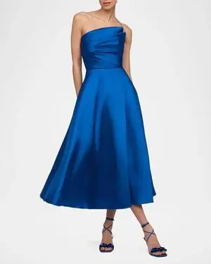 Theia Salem Pleated Strapless Cocktail Dress