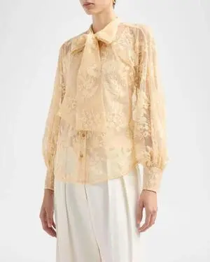 Zimmermann Valiant Lace Pussy Bow Blouse