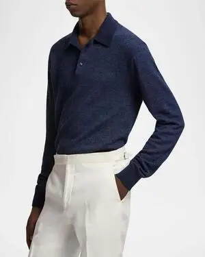 Ralph Lauren Purple Label Apos;s Linen-cashmere Polo Sweater - Navy Multi