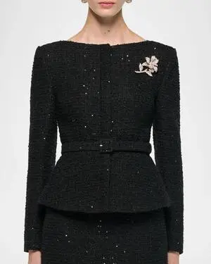 Roland Mouret Sequin Boucle Belted Peplum Jacket