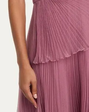 Theia Cece Pleated One-shoulder Organza Midi Dress