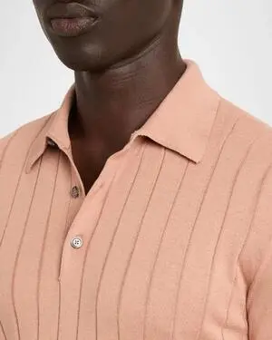 Kiton Apos;s Wide Rib Sea Island Cotton Polo Sweater - Peach