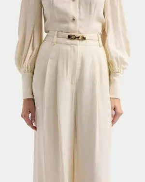 Zimmermann Belted Wide Leg Pants - Cream