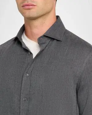 Brunello Cucinelli Apos;s Cotton And Cashmere Diagonal Flannel Button-down Shirt - C400 Charc