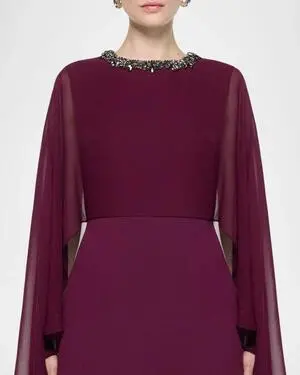 Roland Mouret Embellished Cape Column Gown